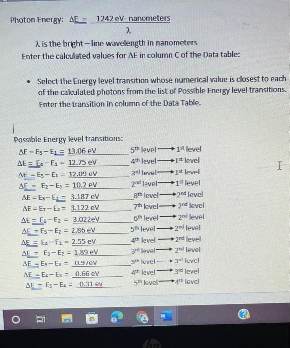 Solved use formula below to calulate the photon energy for | Chegg.com
