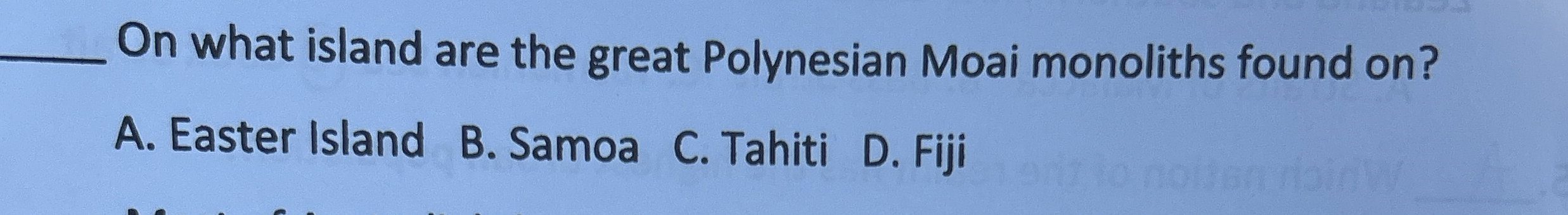 Solved q, ﻿On what island are the great Polynesian Moai | Chegg.com