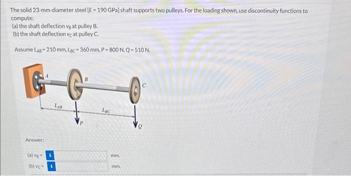 Solved The solid 23-mm-diameter steel [E - 190GPa ] shaft | Chegg.com