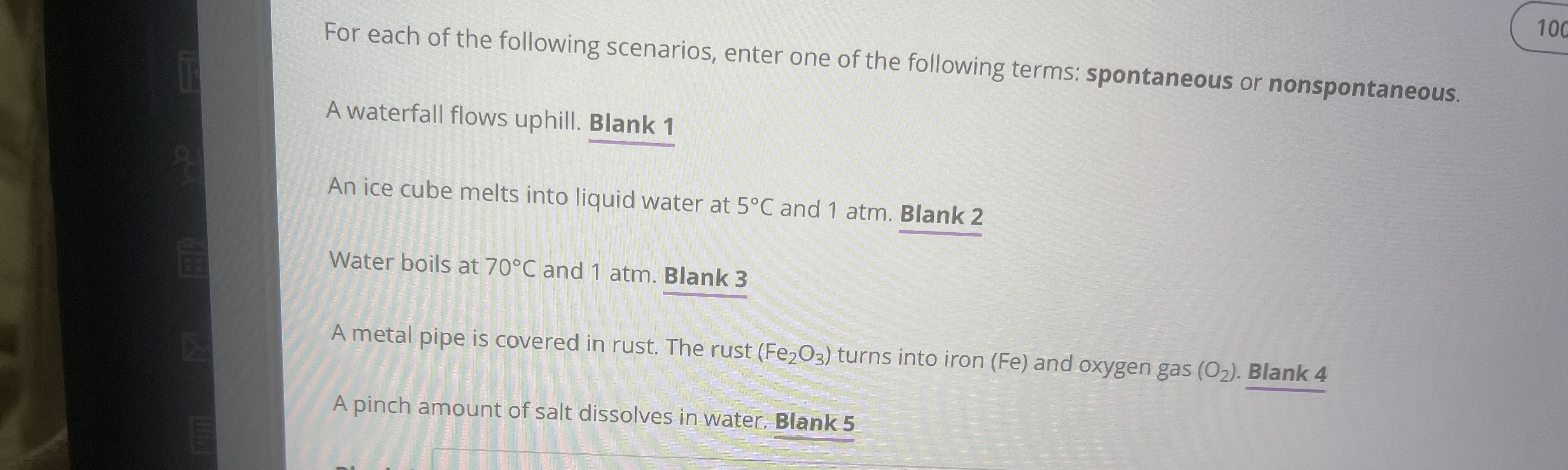 Solved 100For each of the following scenarios, enter one of | Chegg.com