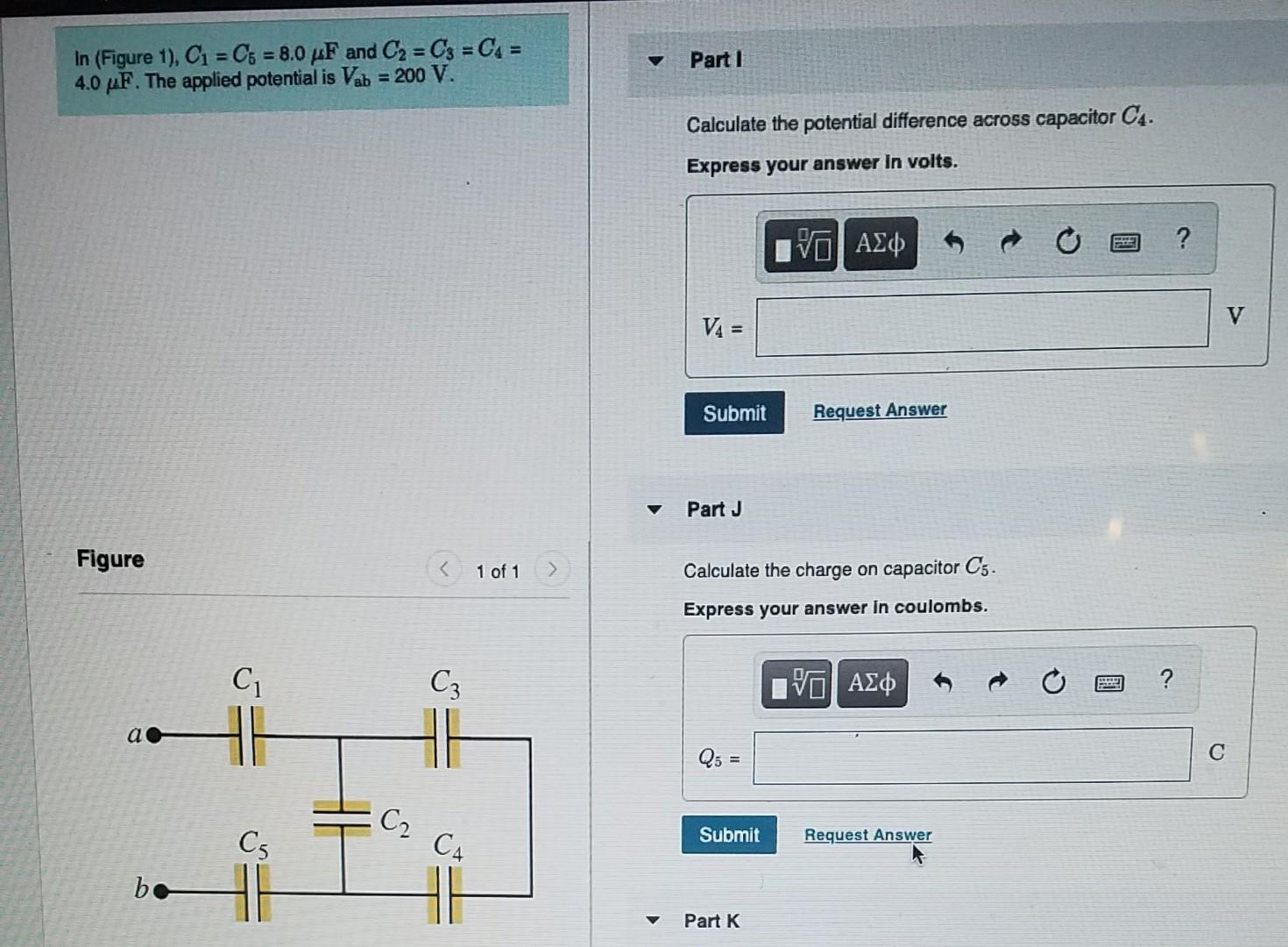 Solved In (Figure 1), C1 =C5 = 8.0 pF and C2 =C3 = C4 = 4.0 | Chegg.com