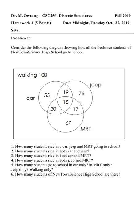 Solved Dr. M. Owrang CSC256: Discrete Structures Fall 2019 | Chegg.com