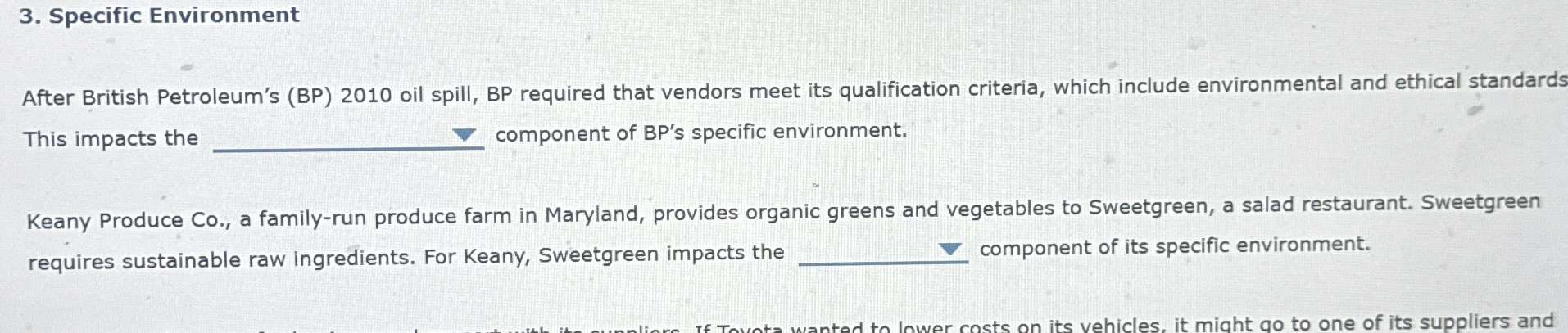 Solved Specific EnvironmentAfter British Petroleum's | Chegg.com