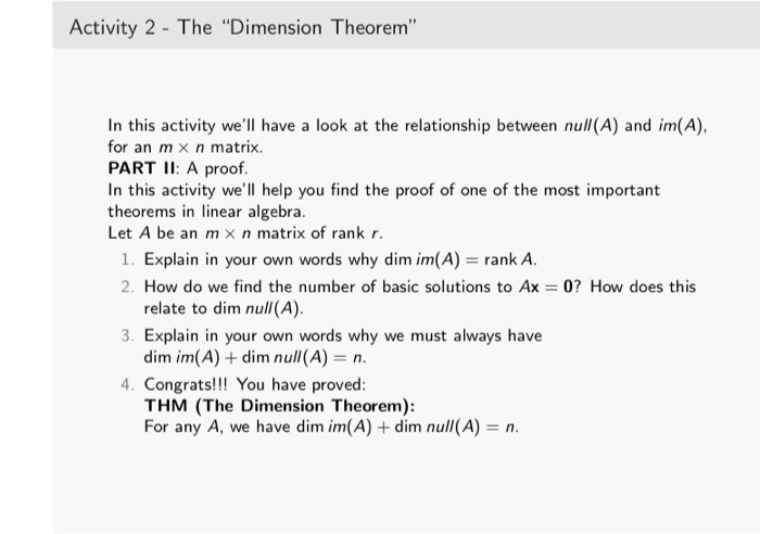 Solved Activity 2 - The "Dimension Theorem" In this activity | Chegg.com
