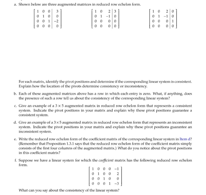 Solved a. Shown below are three augmented matrices in | Chegg.com