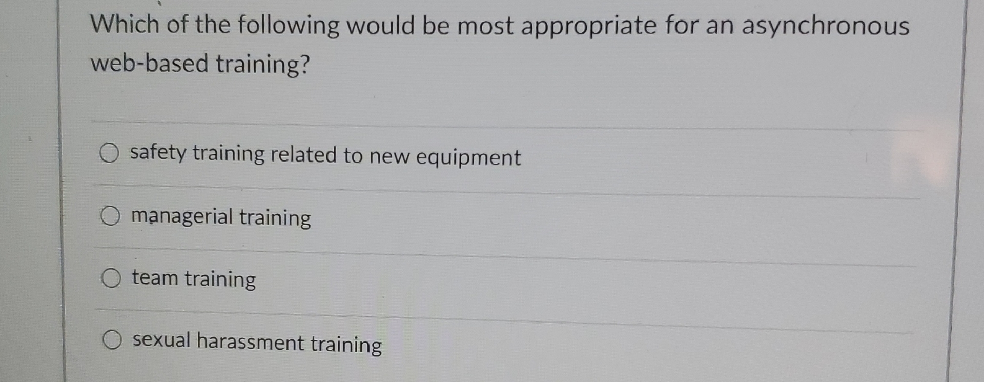 Solved Which of the following would be most appropriate for | Chegg.com