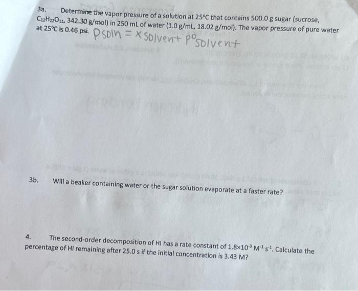 Solved 3a. Determine the vapor pressure of a solution at | Chegg.com
