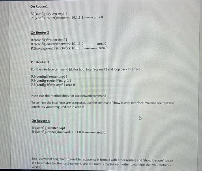 Solved On Router1 R1 (config) +router ospf 1 R1 | Chegg.com