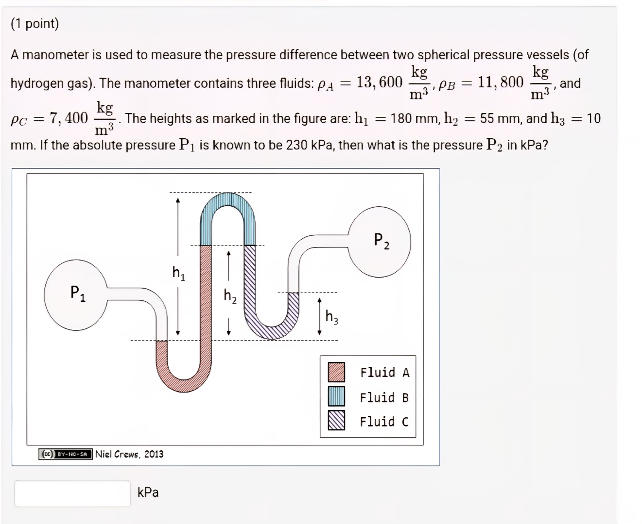 (1 ﻿point)A manometer is used to measure the pressure | Chegg.com