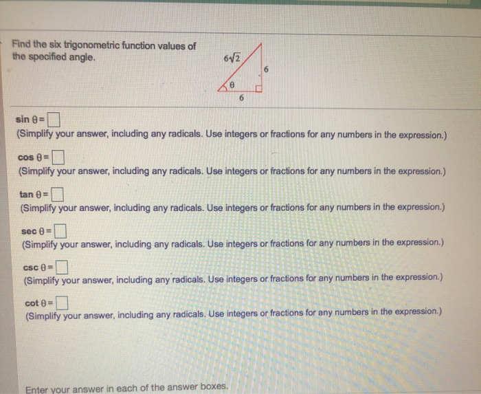 Solved Find the six trigonometric function values of the | Chegg.com