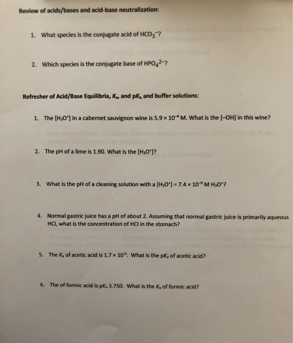 Solved Review of acids/bases and acid-base neutralization: | Chegg.com