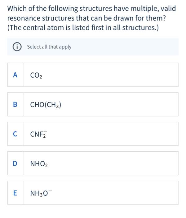 Solved Which of the following structures have multiple, | Chegg.com