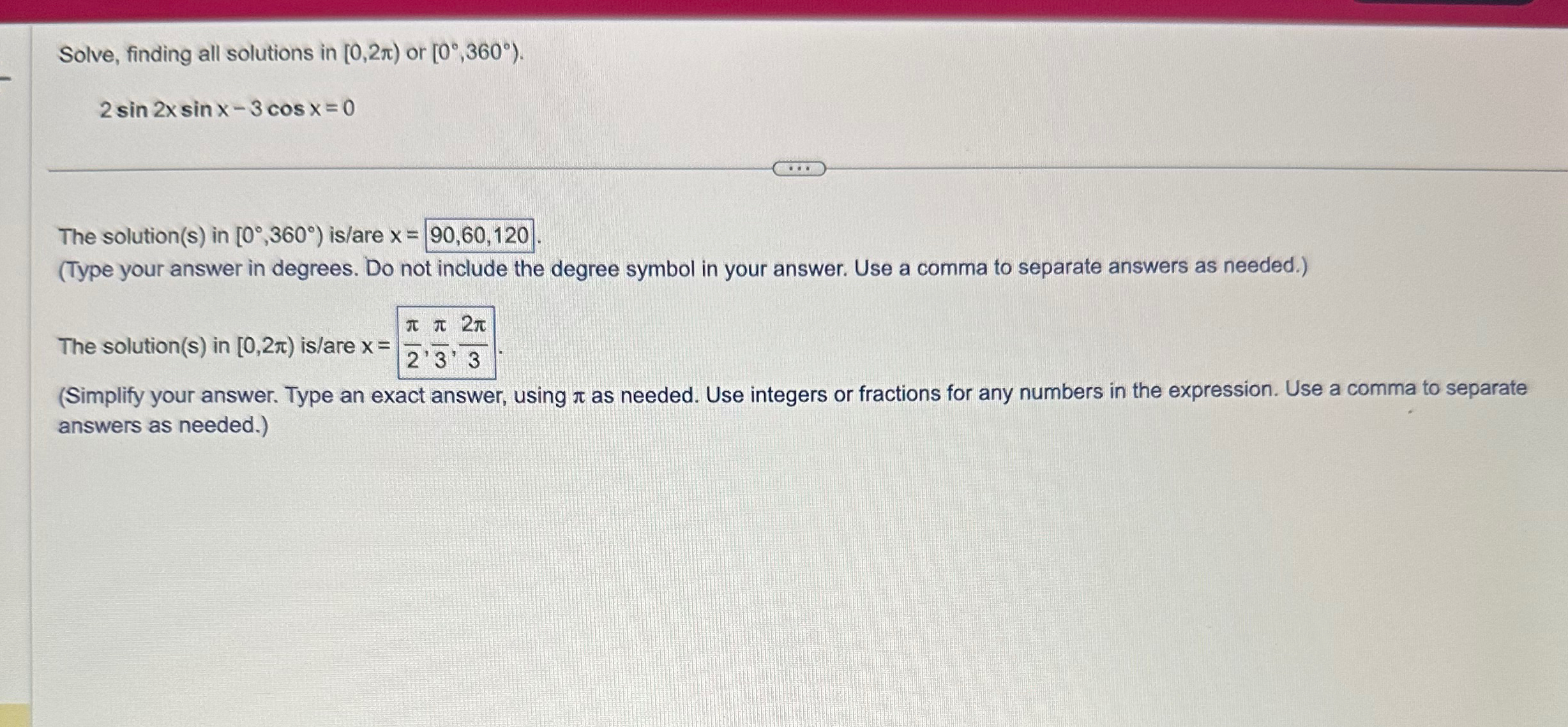 Solved Solve, finding all solutions in [0,2π) ﻿or | Chegg.com