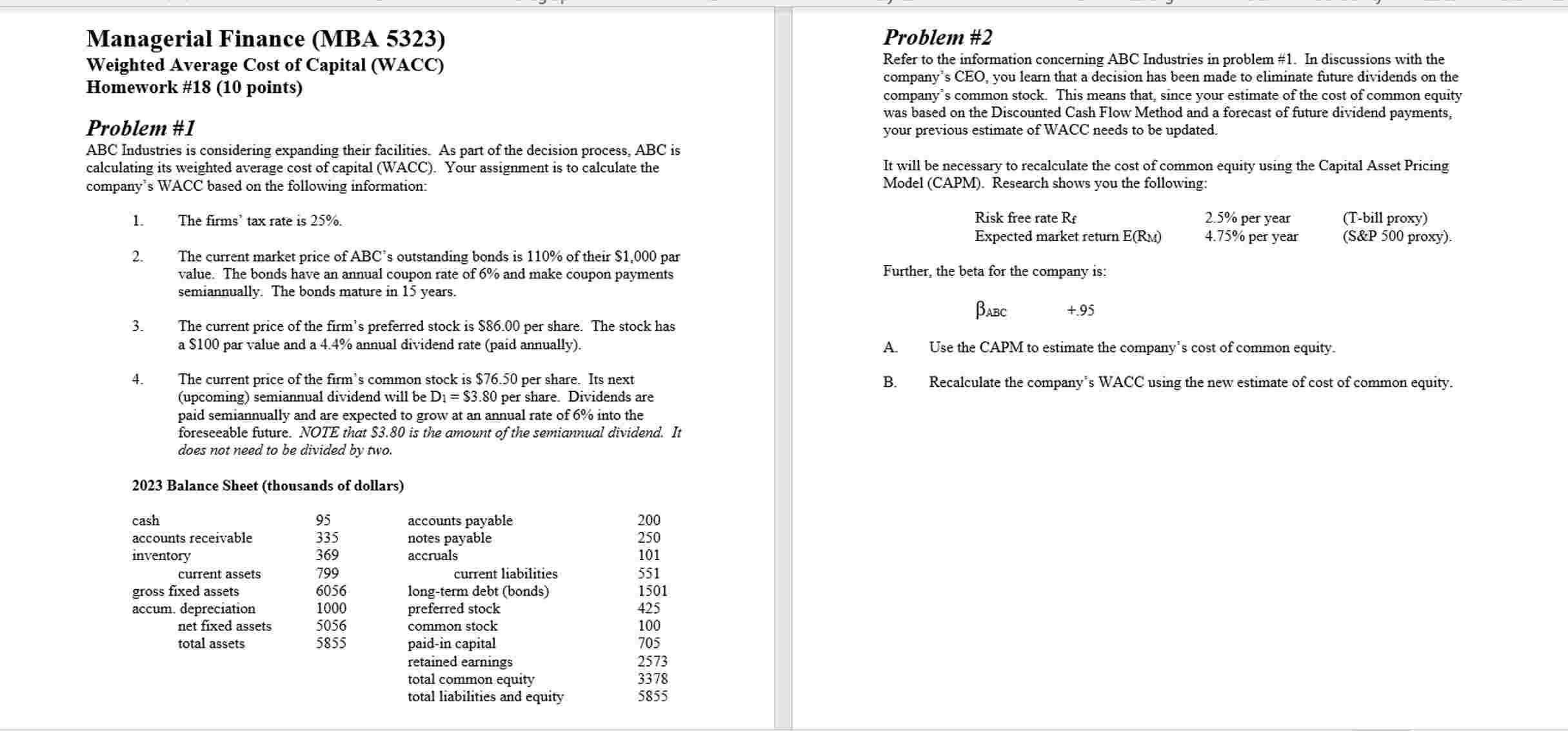Solved Problem #1ABC Industries is ﻿considering expanding | Chegg.com