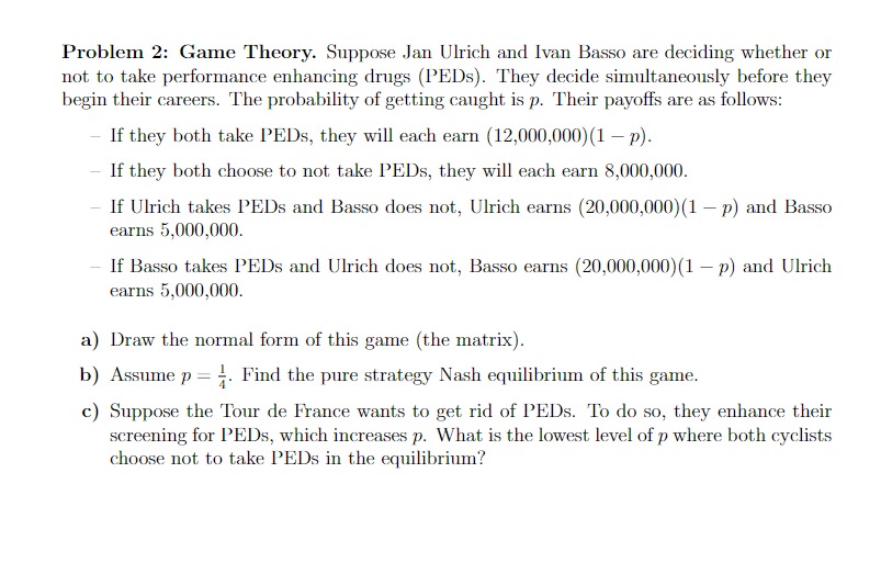 Solved Problem 2: Game Theory. Suppose Jan Ulrich and Ivan | Chegg.com