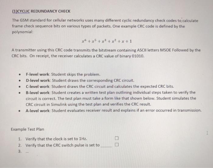 Solved (1)CYCLIC REDUNDANCY CHECK The GSM standard for | Chegg.com