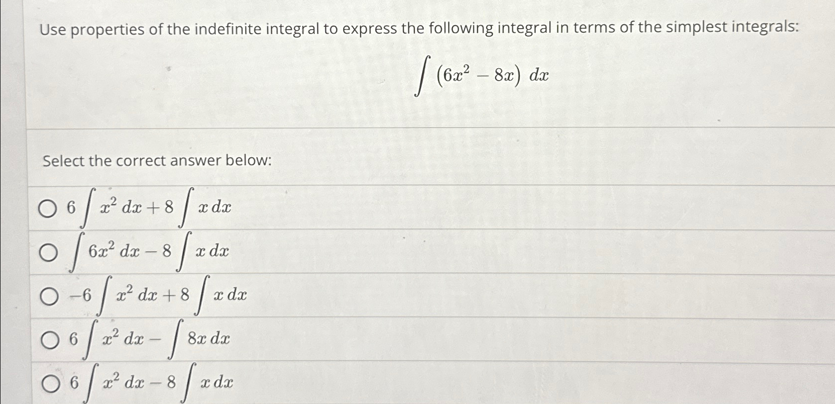 Solved Use properties of the indefinite integral to express | Chegg.com
