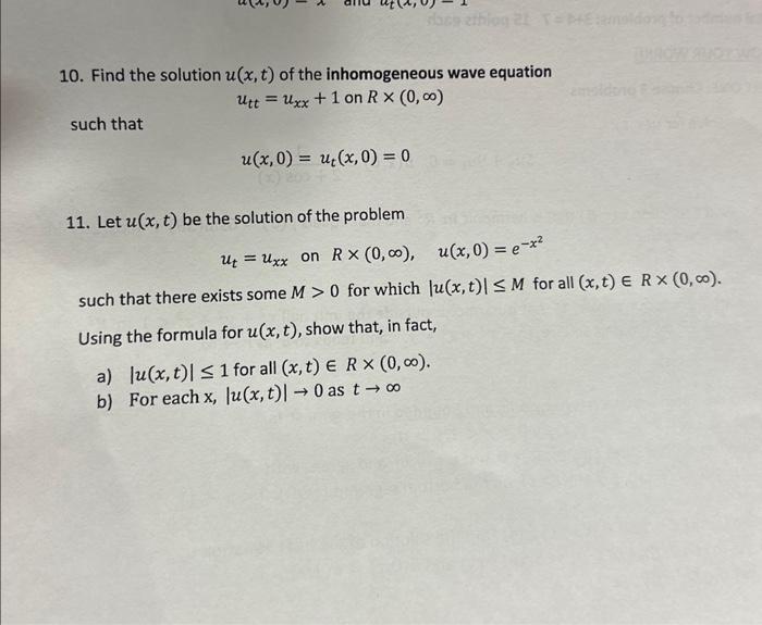 Solved 10. Find the solution u(x,t) of the inhomogeneous | Chegg.com