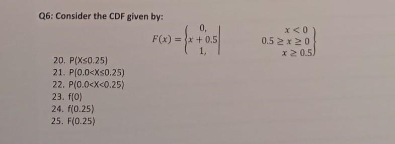 Q6: Consider the CDF given by: | Chegg.com
