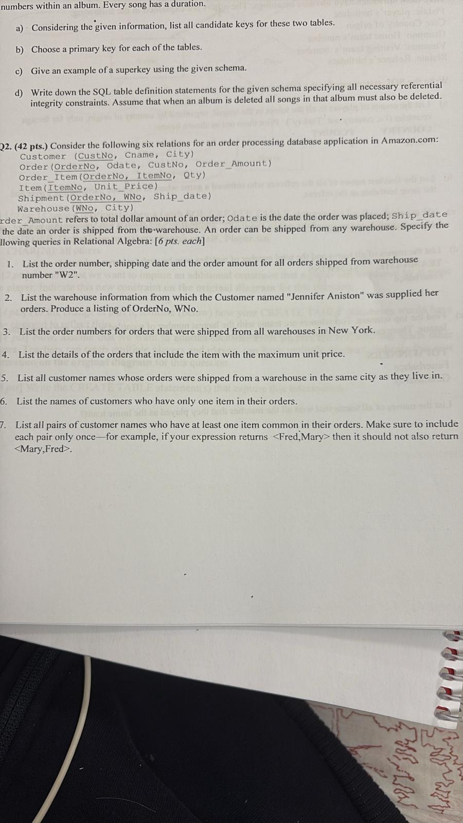 Solved by an EXPERT numbers within an album. Every song has a duration.a) | Chegg.com