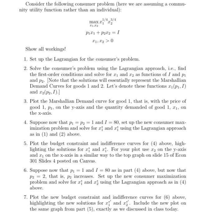 Consider the following consumer problem (here we are | Chegg.com