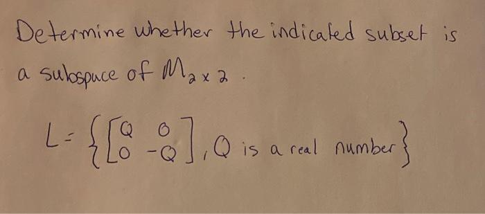 Solved Determine whether the indicated subset is subspace of | Chegg.com