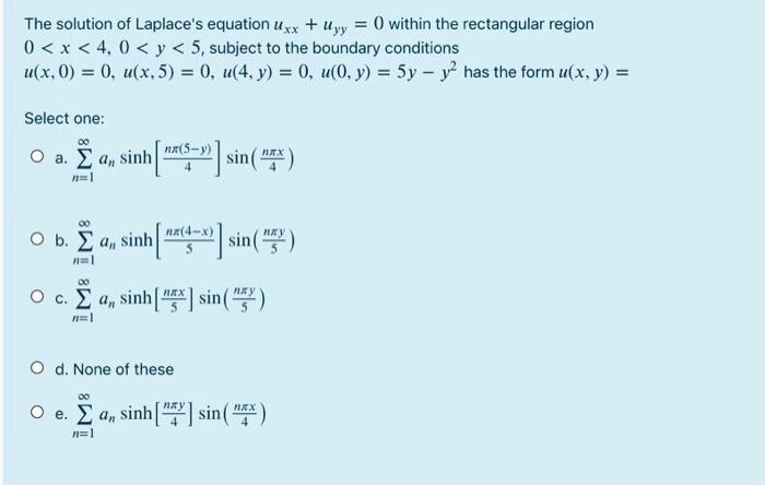 Solved The solution of Laplace's equation uxx + Uyy = 0 | Chegg.com