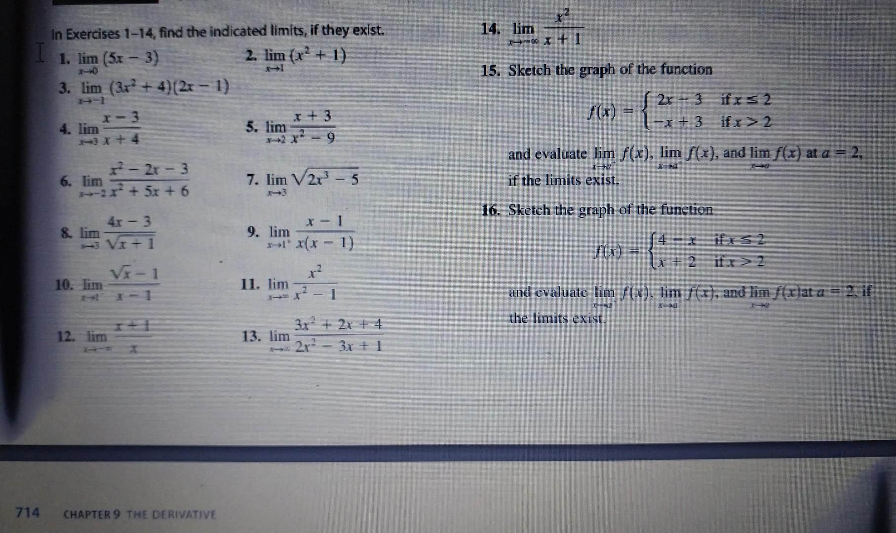 Solved In Exercises 1-14, find the indicated limits, if they | Chegg.com