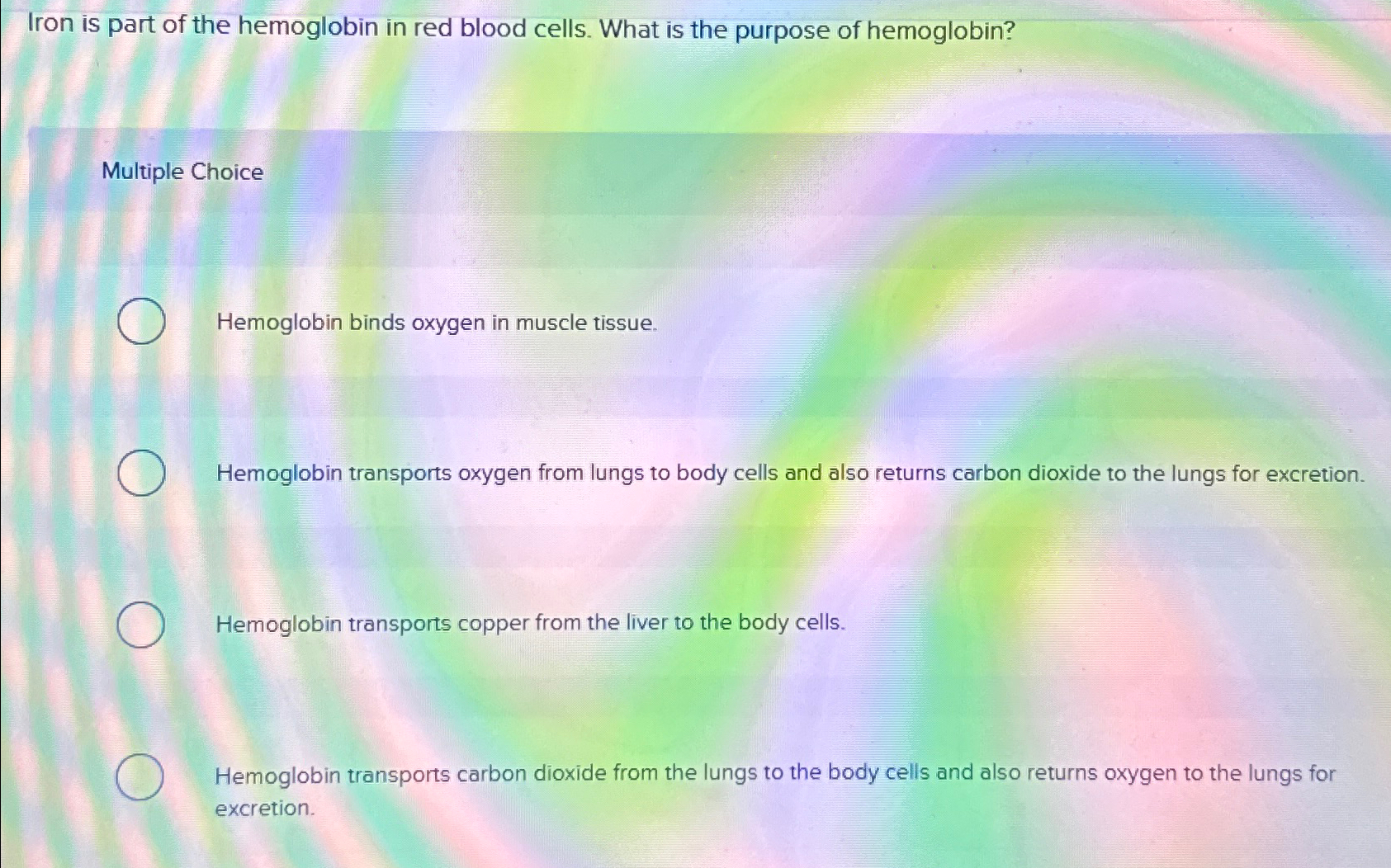 Solved Iron is part of the hemoglobin in red blood cells. | Chegg.com