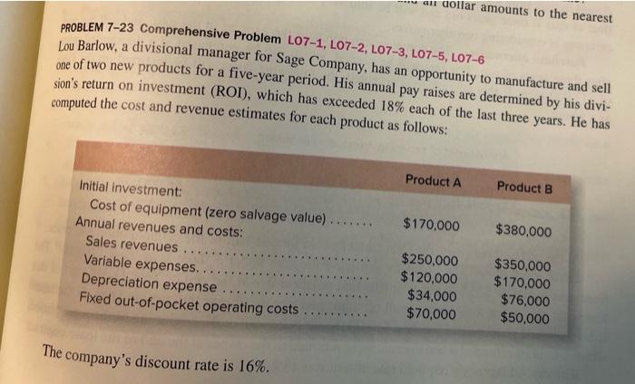 Solved dollar amounts to the nearest PROBLEM 7-23 | Chegg.com