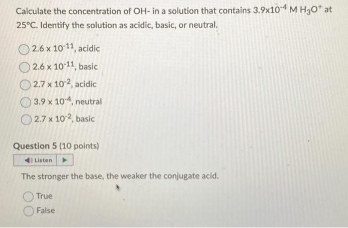 Solved Calculate the concentration of OH - in a solution | Chegg.com