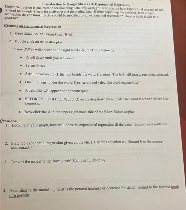 Solved Introduction to Google Sheets 4 B: Exponential | Chegg.com