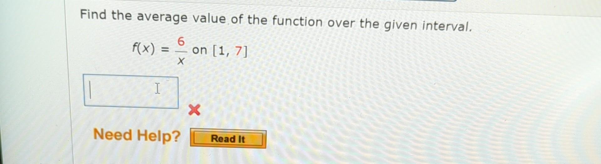 Solved Find the average value of the function over the given | Chegg.com