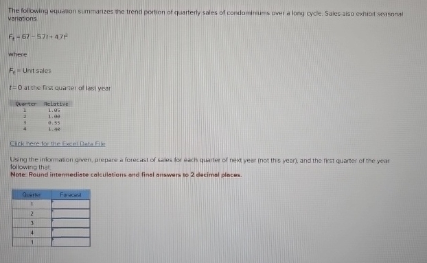 Solved The following equation summarizes the trend portion | Chegg.com