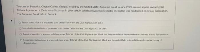Solved The case of Bostock Clayton County, Georgia, issued | Chegg.com