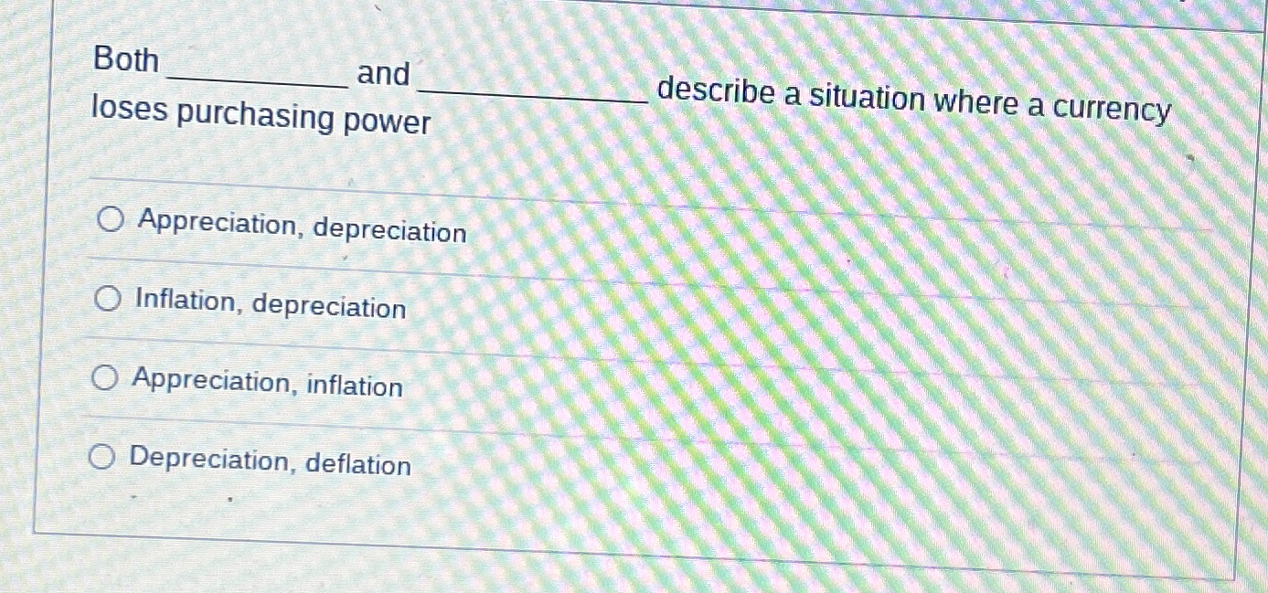 Solved Both ﻿and loses purchasing power describe a | Chegg.com