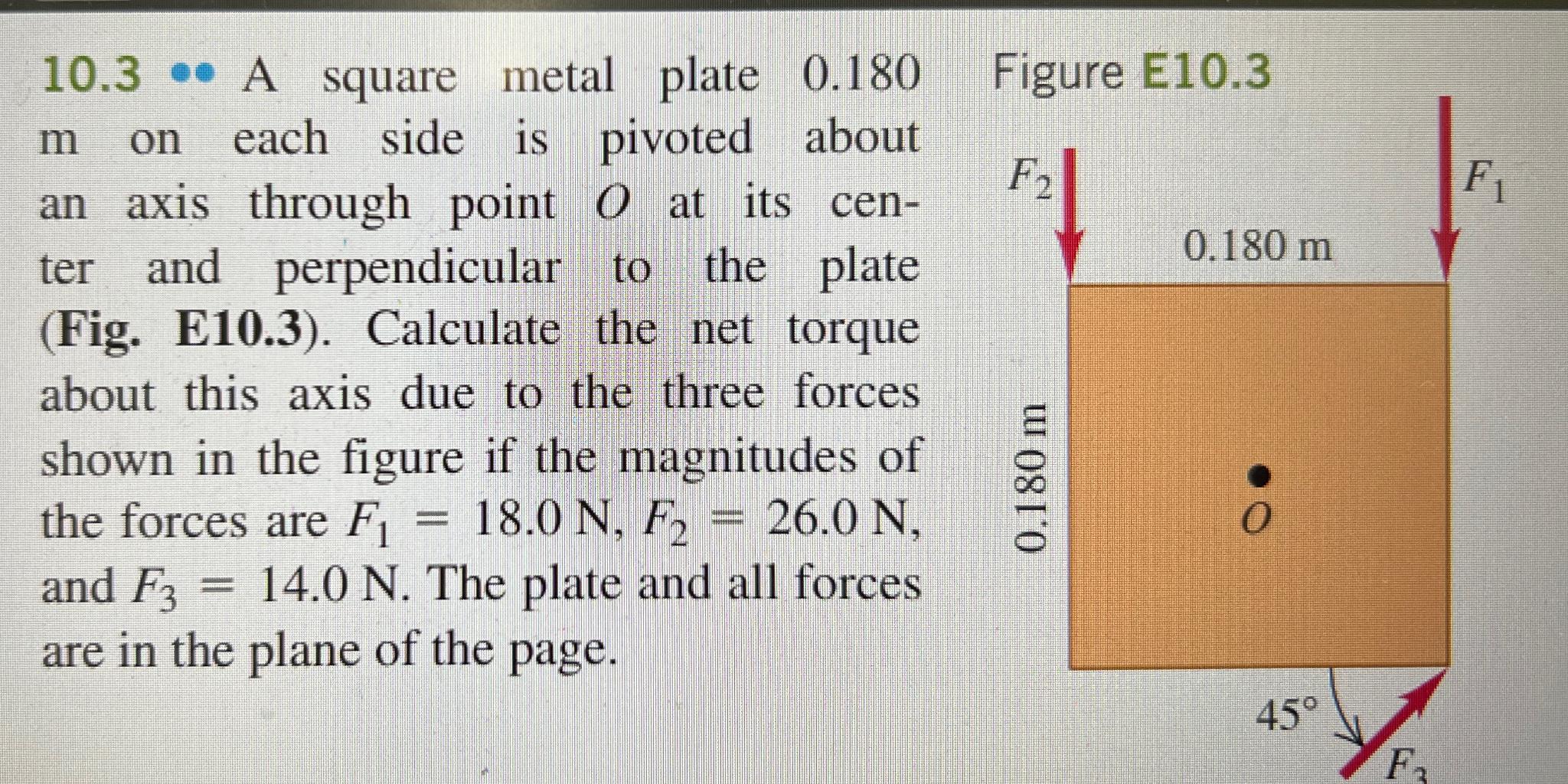 Solved 10.3** ﻿A square metal plate 0.180 m ﻿on each side is | Chegg.com