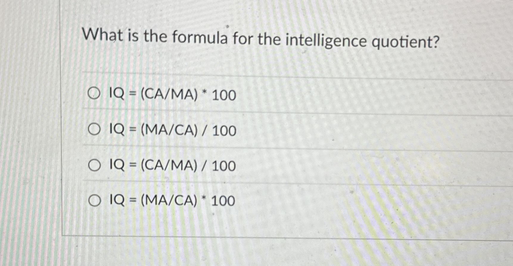 Solved What is the formula for the intelligence | Chegg.com