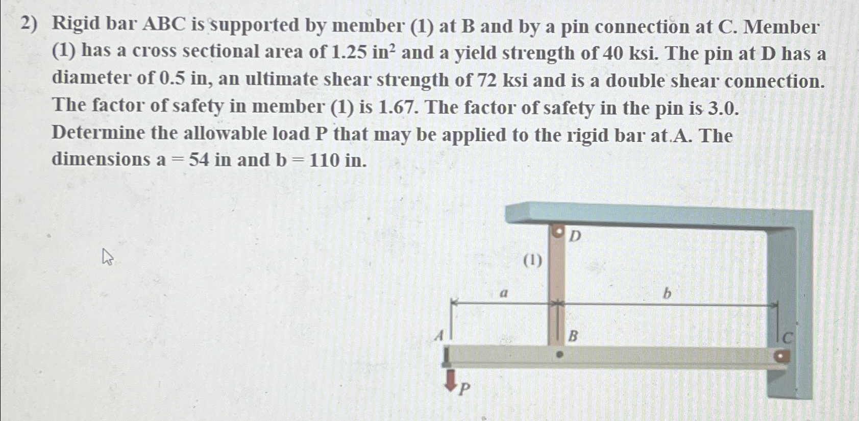Solved Rigid bar ABC is supported by member (1) ﻿at B ﻿and | Chegg.com