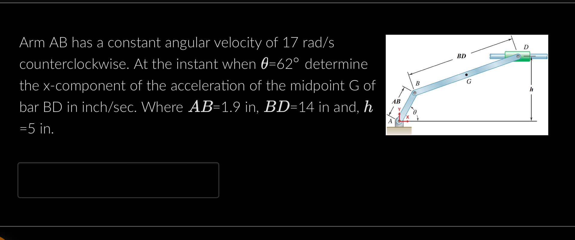 Solved Arm AB has a constant angular velocity of 17rads | Chegg.com