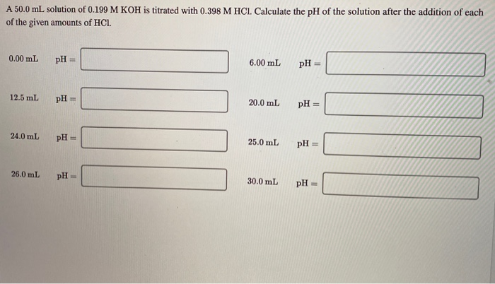 Solved A 50.0 mL solution of 0.199 M KOH is titrated with | Chegg.com