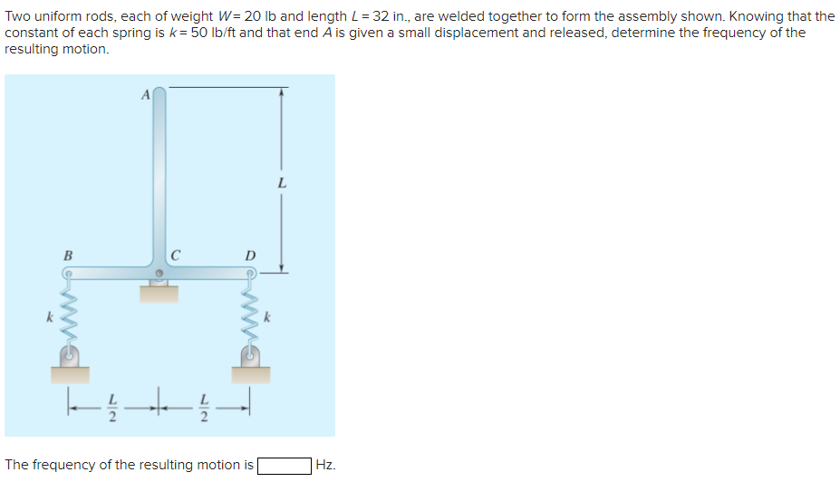 Solved Two uniform rods, each of weight W=20lb ﻿and length | Chegg.com