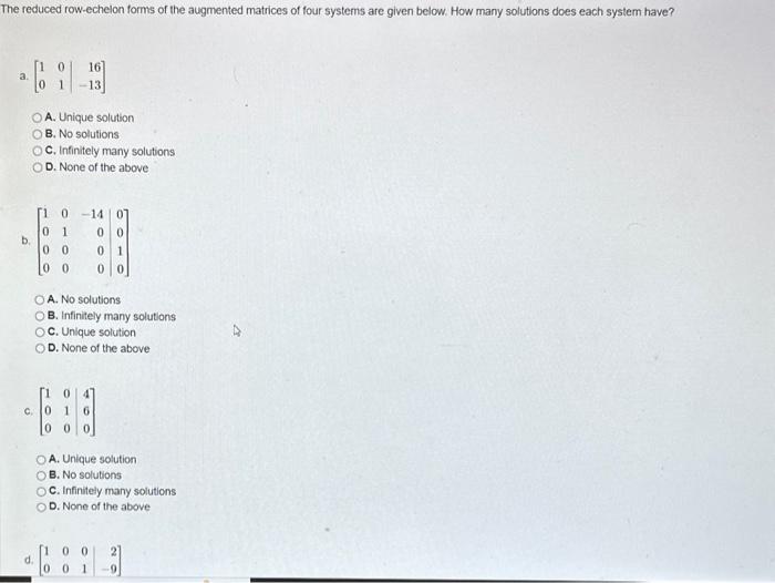 Solved reduced row-echelon forms of the augmented matrices | Chegg.com