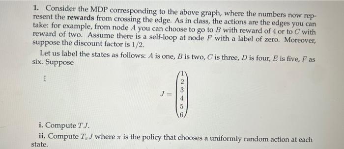 Solved 1. Consider the MDP corresponding to the above graph, | Chegg.com