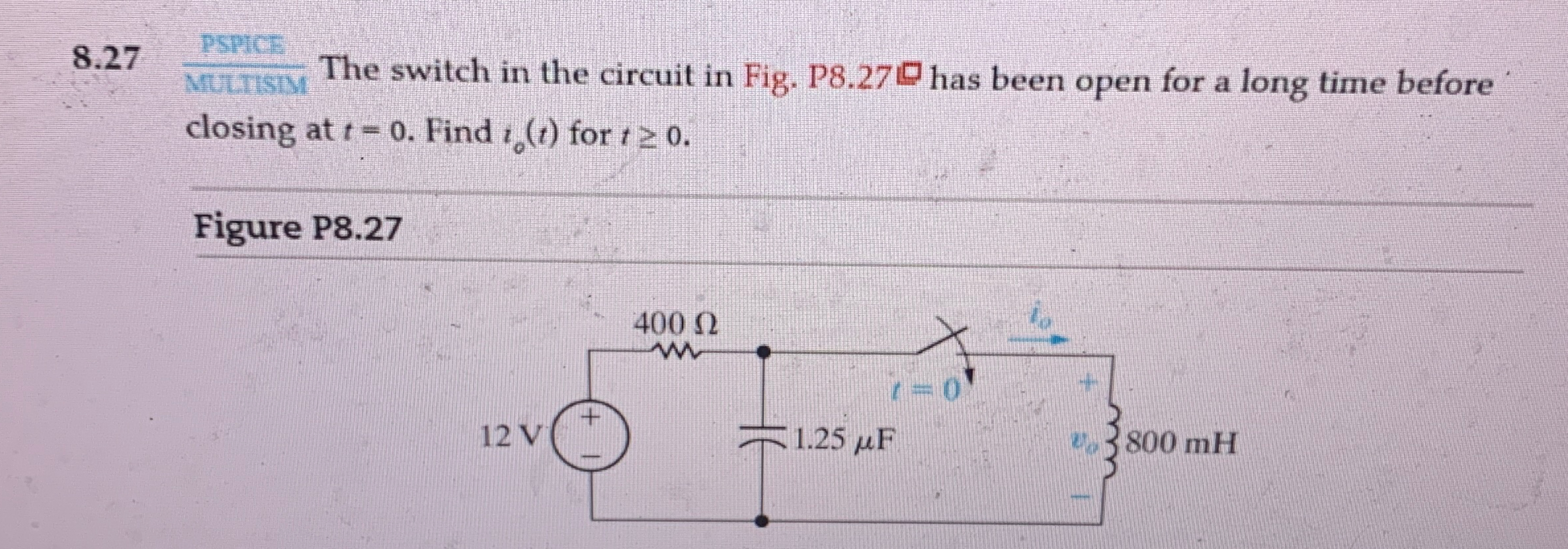 Solved 8.27 ﻿PSPICE The switch in the circuit in Fig. P8.270 | Chegg.com