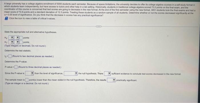 Solved A large univenity has a colloge aggobra onrollment of | Chegg.com
