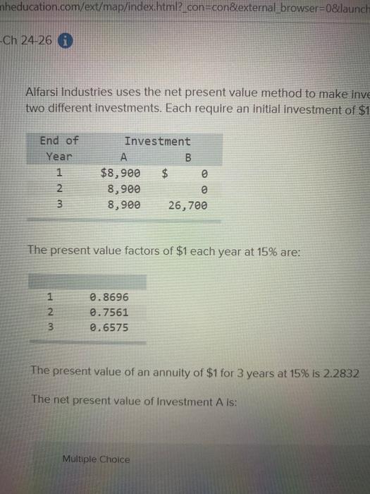 Solved Alfarsi Industries Uses The Net Present Value Method | Chegg.com