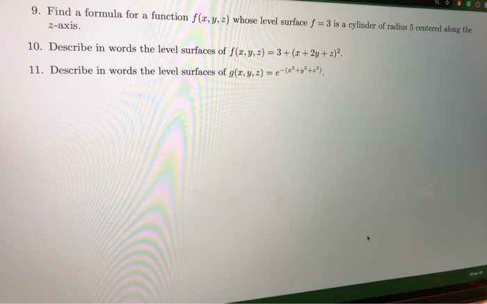 Solved 9. Find a formula for a function f(x, y, z) whose | Chegg.com