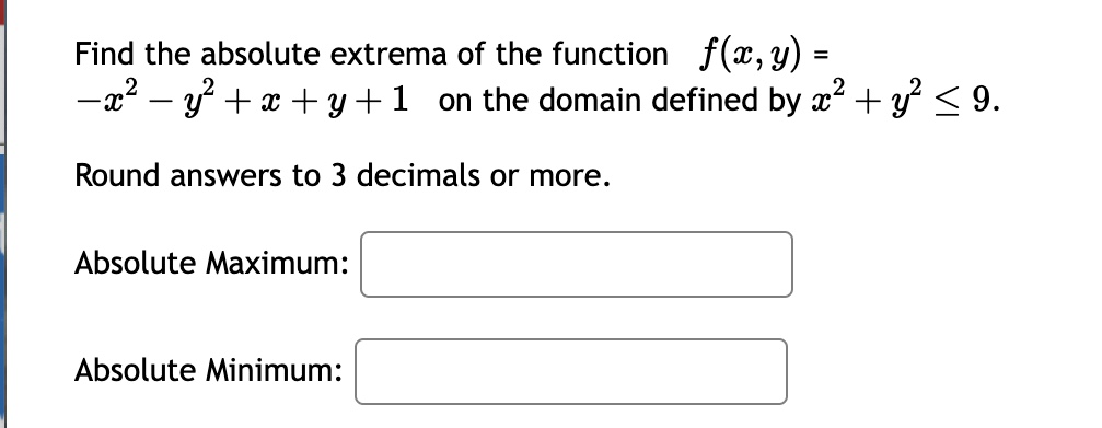 Solved Find the absolute extrema of the function | Chegg.com