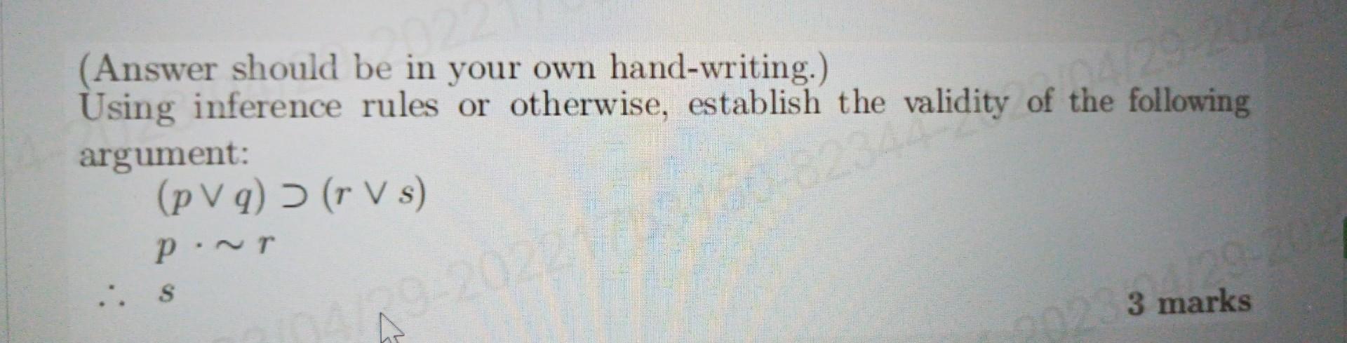 Solved (Answer should be in your own hand-writing.) Using | Chegg.com